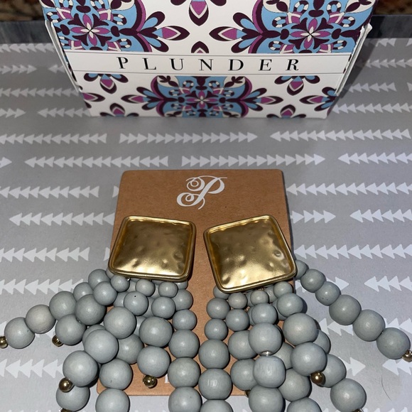 Plunder | Jewelry | Plunder Gold And Gray Statement Earrings | Poshmark